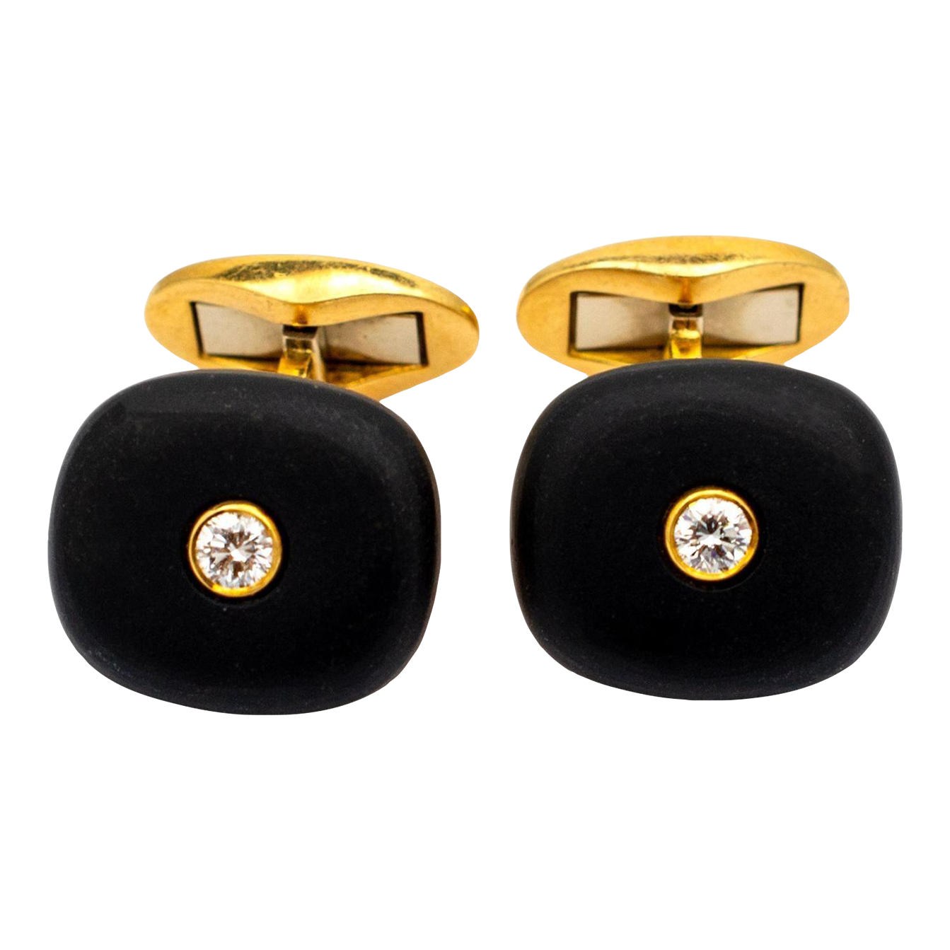 Vintage 18K Yellow Gold Diamond Rectangular Black Cufflinks - Set of 2 ...