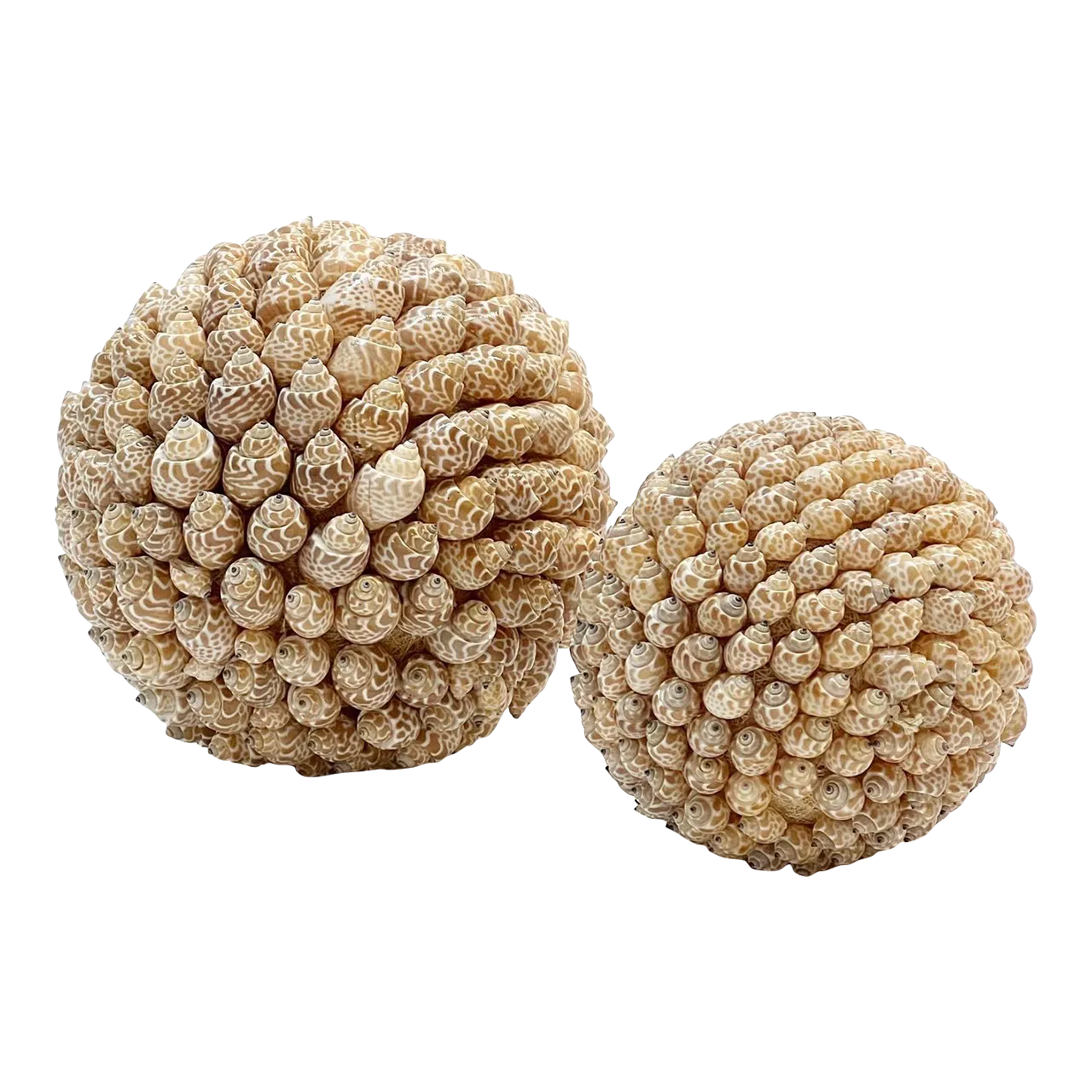 Pair of Vintage Decorative Coquillage Seashell Encrusted Balls | Chairish