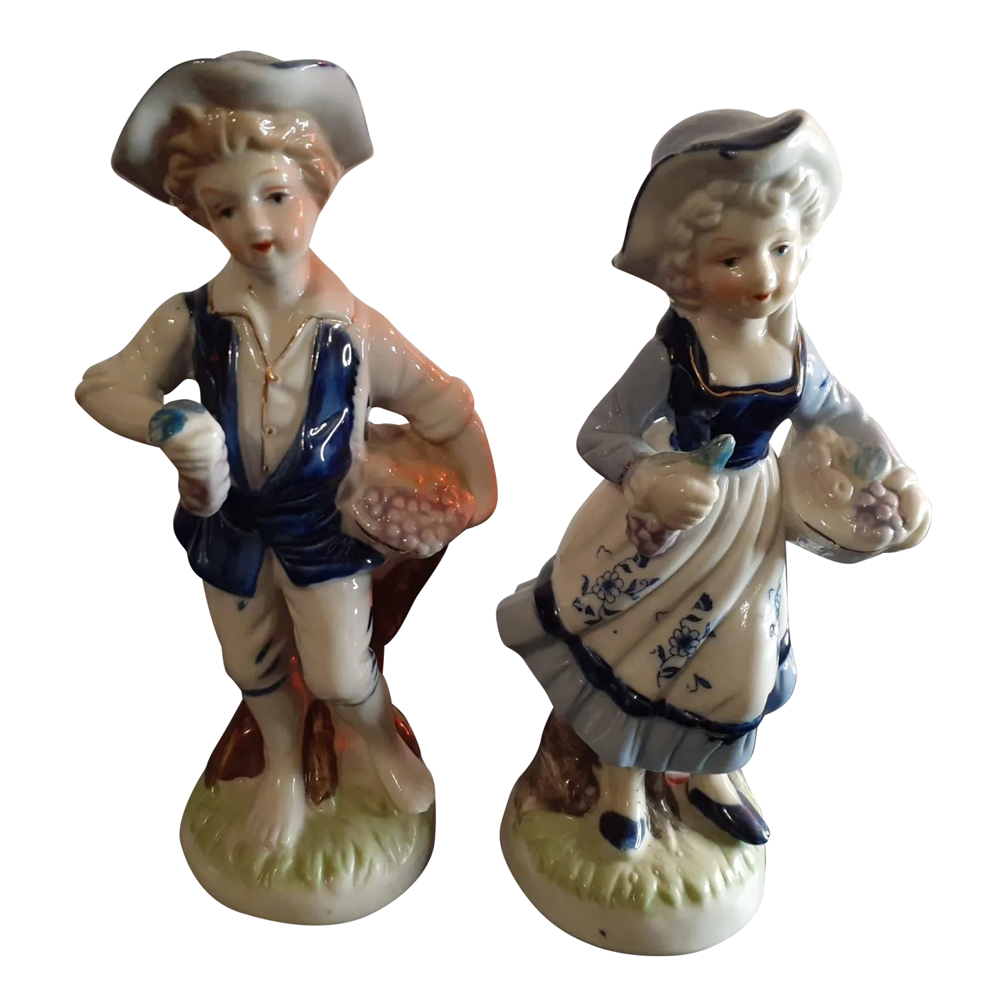 1940s Vintage Blue/White Porcelain Figurines - Set of 2 | Chairish