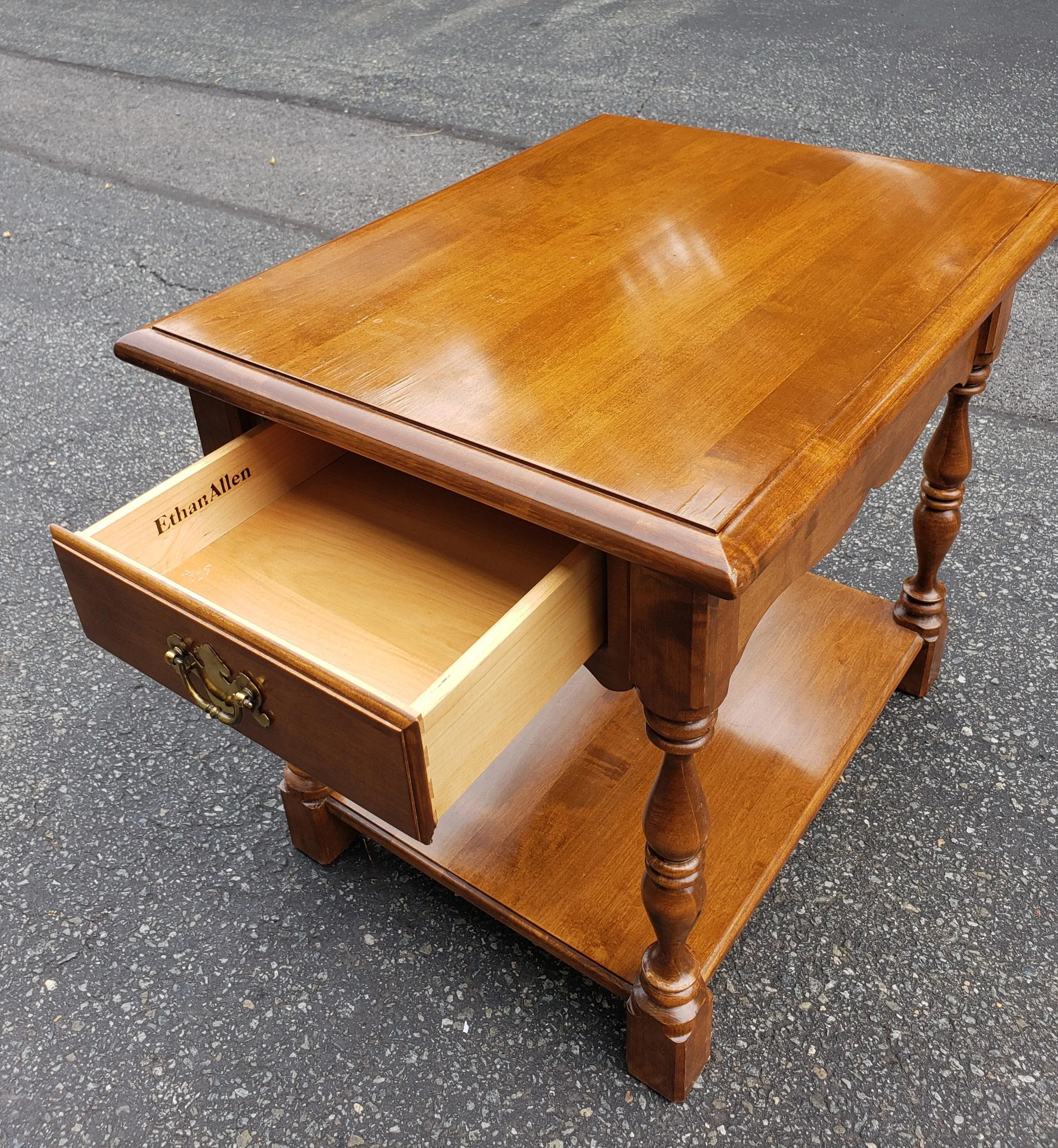 Ethan Allen Maple Two Tier Single Drawer Side Table