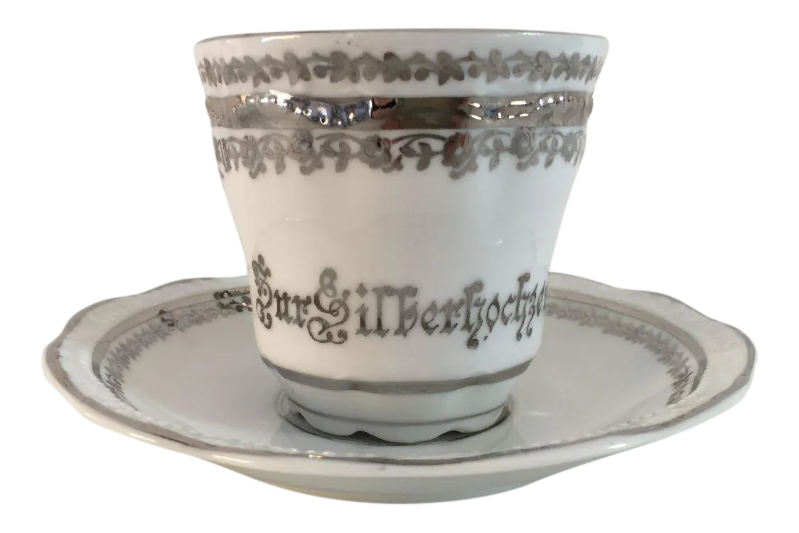 Silver & White German Porcelain Tea Cup | Chairish