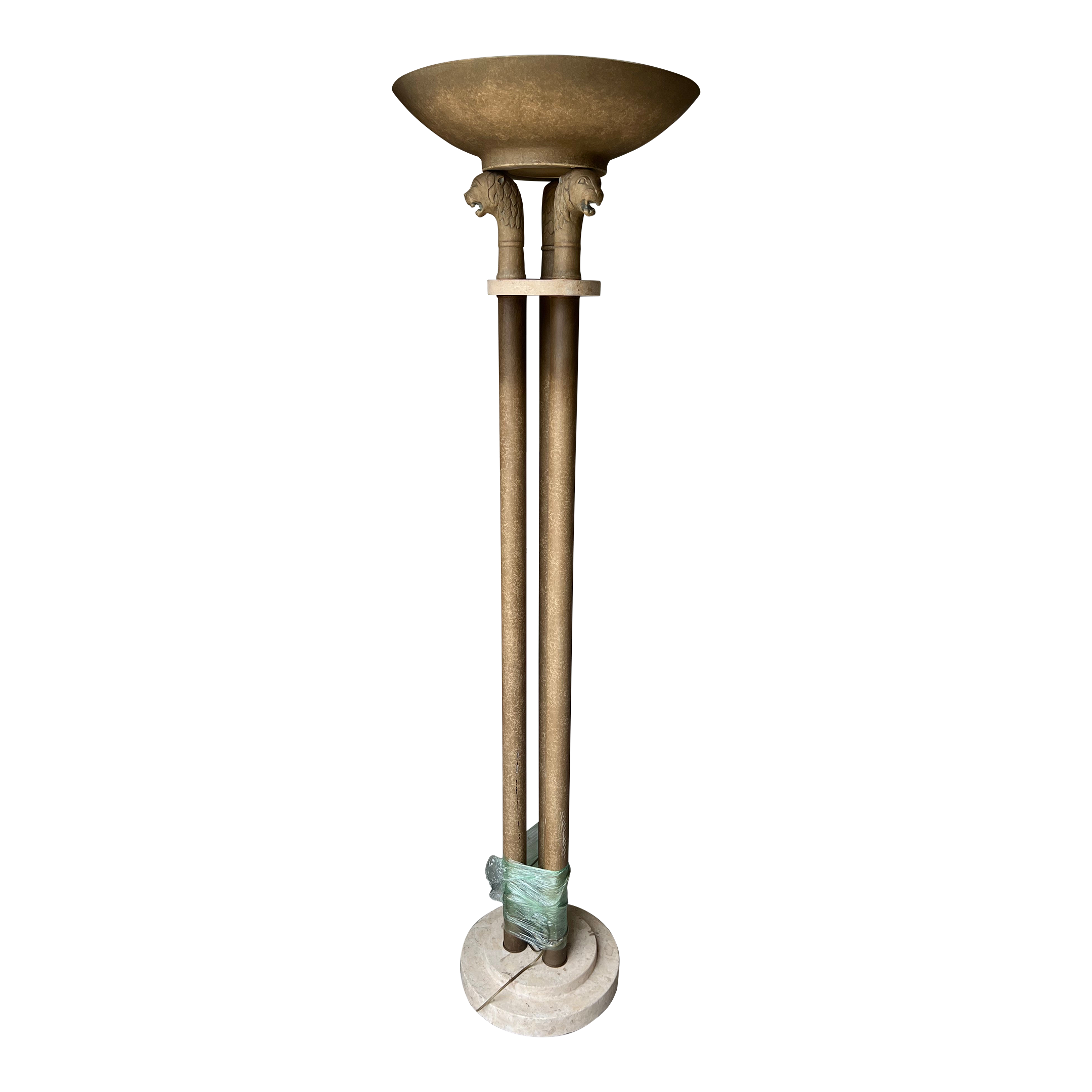 1990s Torchiere Lamp With Bowl Supported on Three Egyptian-Style Lion’s ...