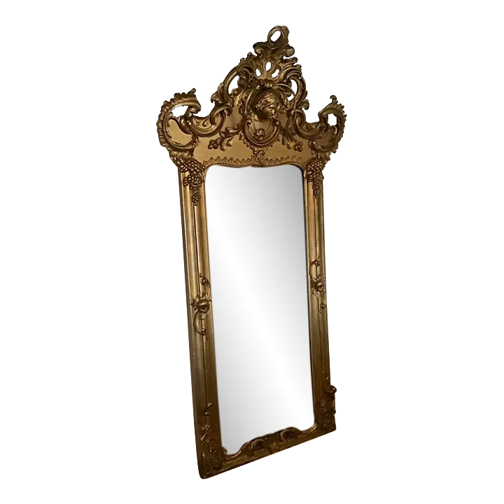 19th Century French Baroque Rococo Revival Lady Full Leaner Mirror ...