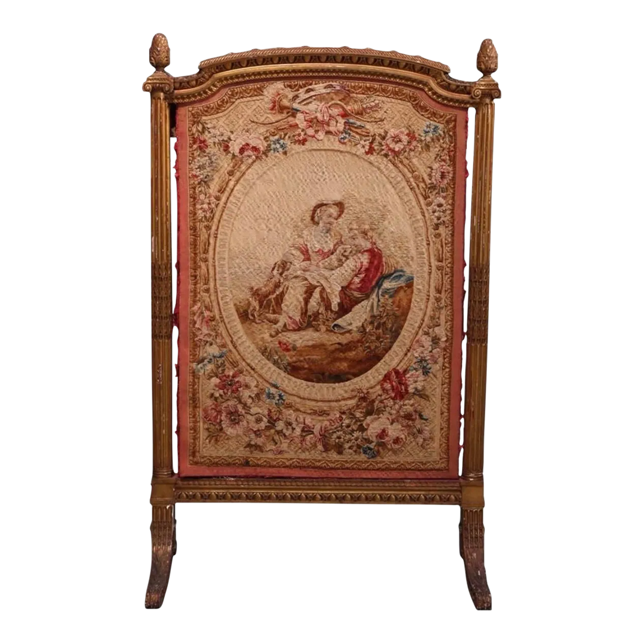 Antique French Louis XVI Style Gilt Wood & Pictorial Needlepoint Fire ...