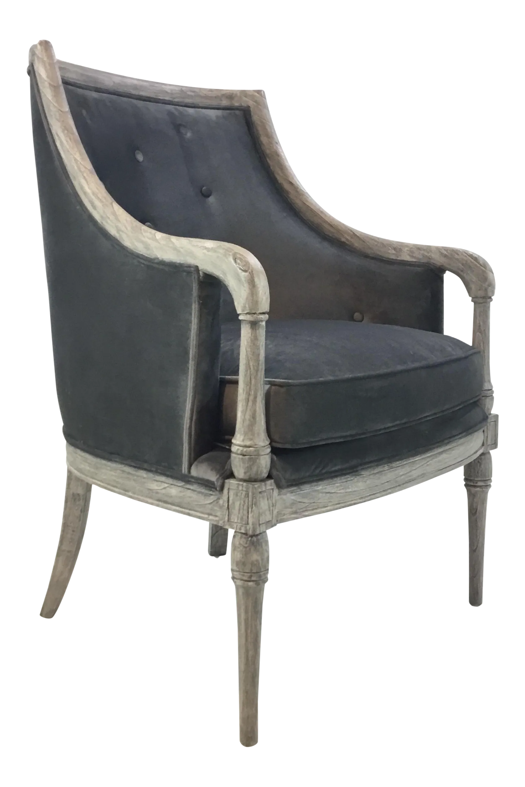 Transitional Gray Velvet Button Back Lounge Chair | Chairish