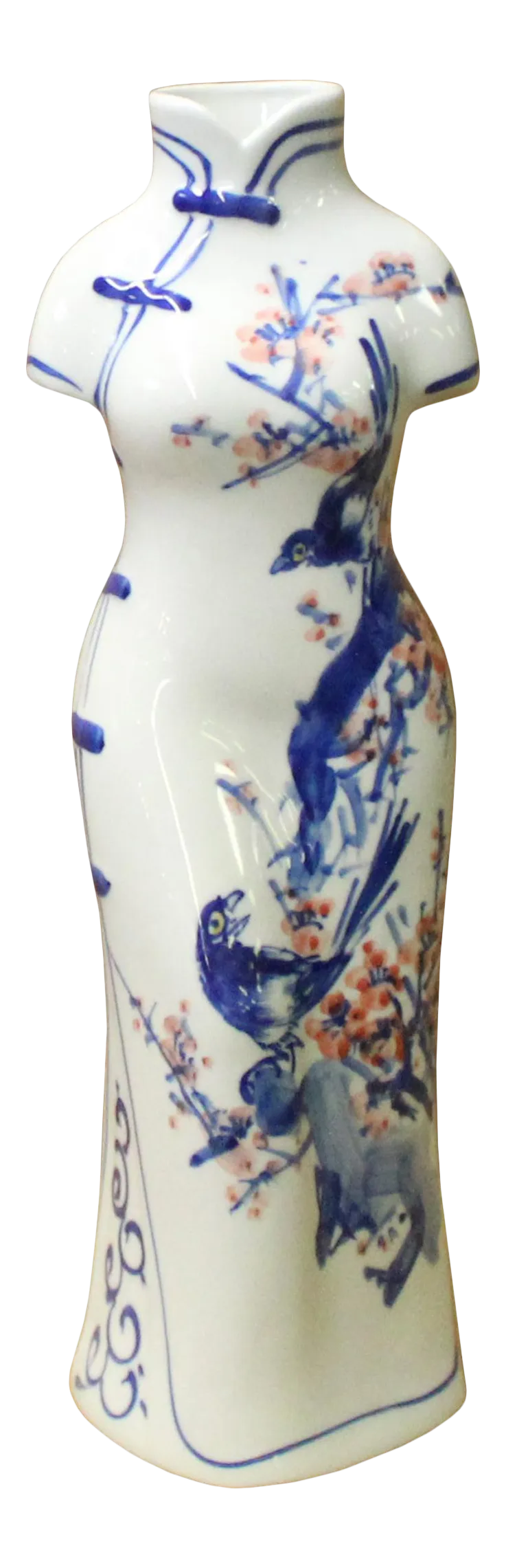 Chinese Blue White Porcelain Lady Dress Shape Vase | Chairish