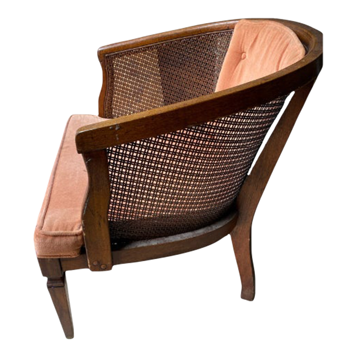 Mid 20th Century Vintage Dusty Rose Upholstered Cane Back Barrel Chair ...