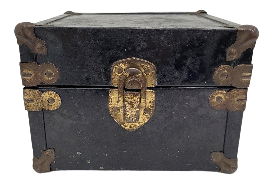 Vintage Art Deco Black Metal Steamer Box | Chairish