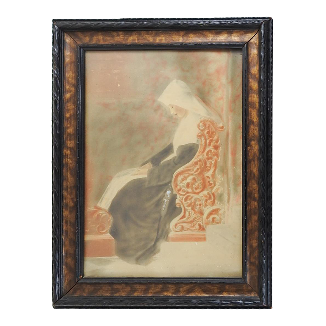 Antique Hand Tinted Photograph of Seated Nun | Chairish