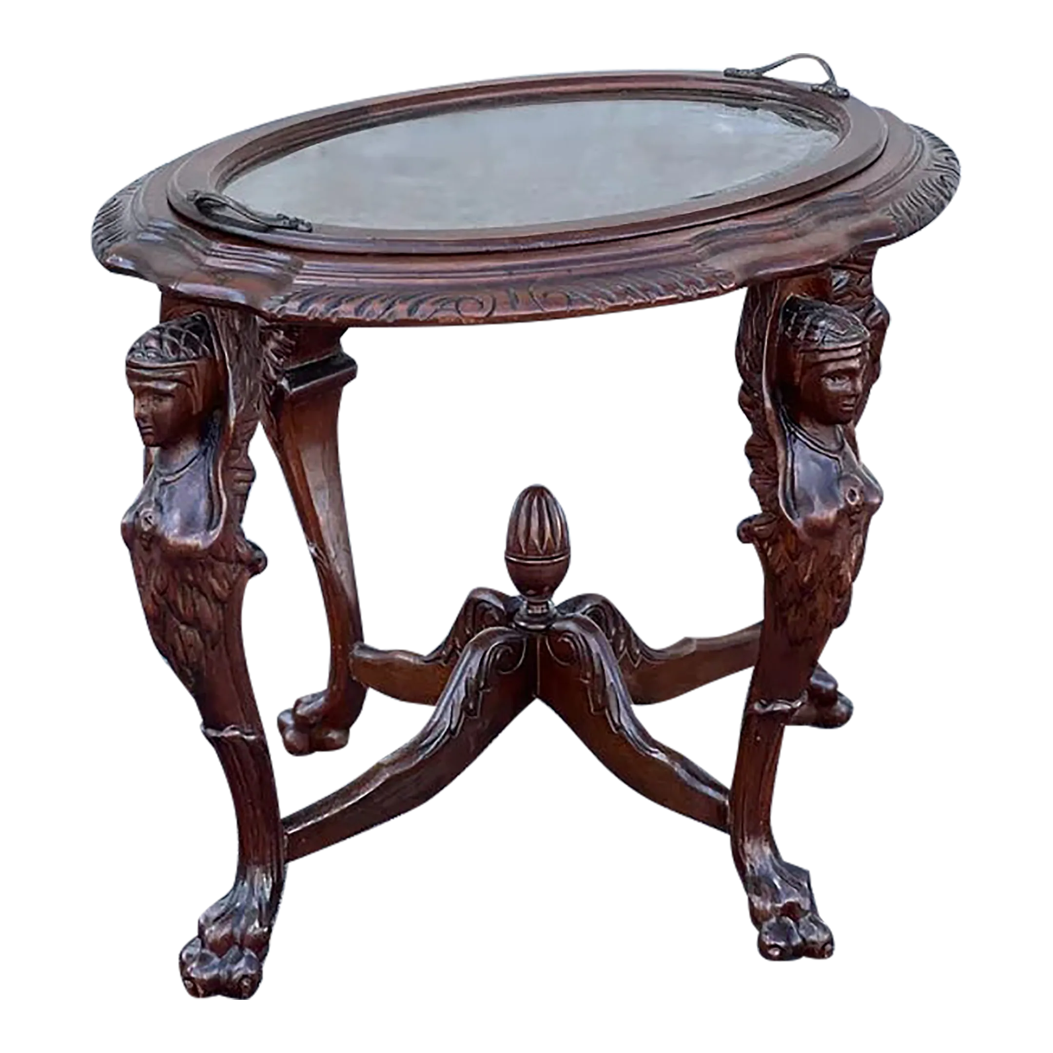 19th Century French Heavily Carved Lady Walnut Serving Table | Chairish