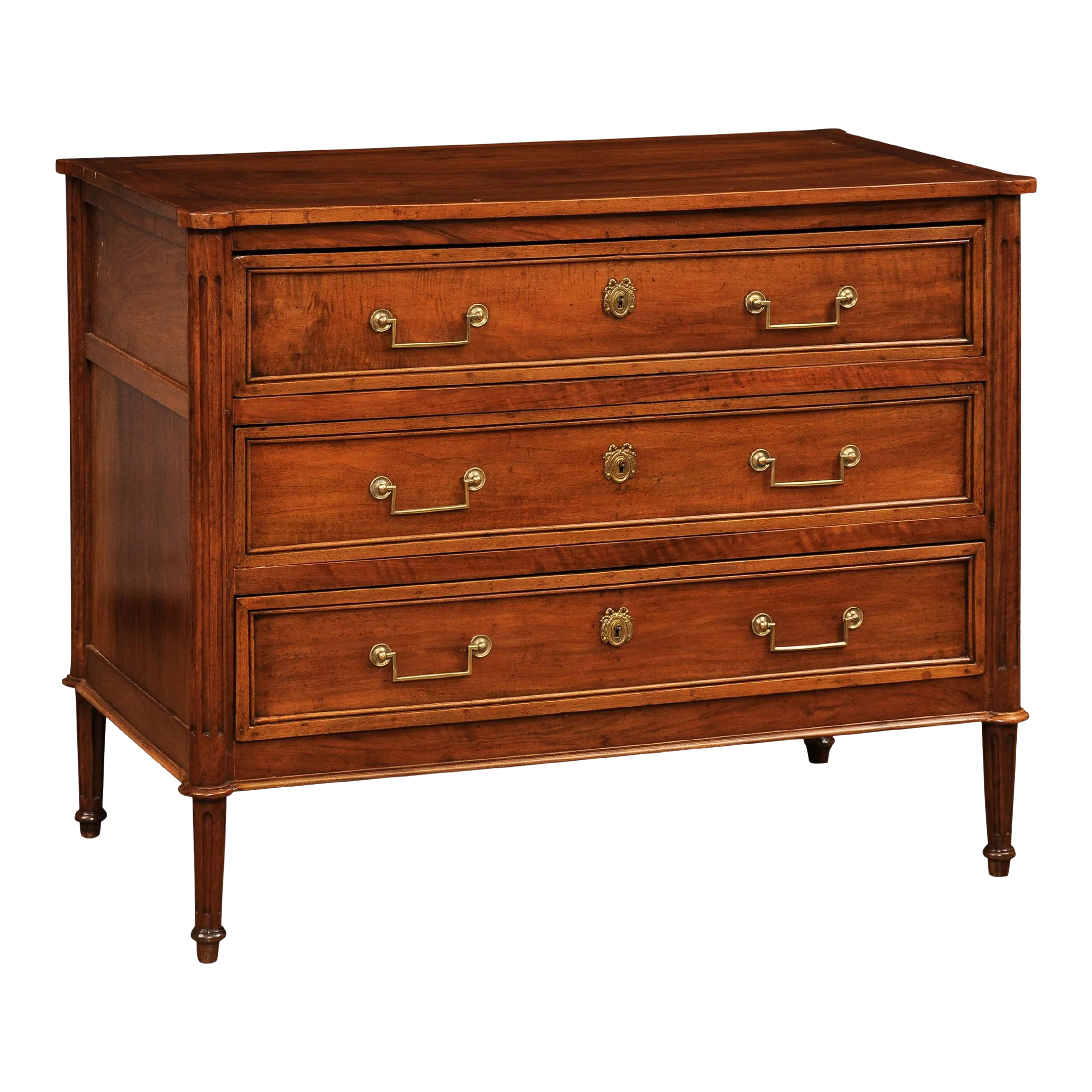 French Louis XVI Period 1790s Walnut Three Drawer Commode with Fluted ...