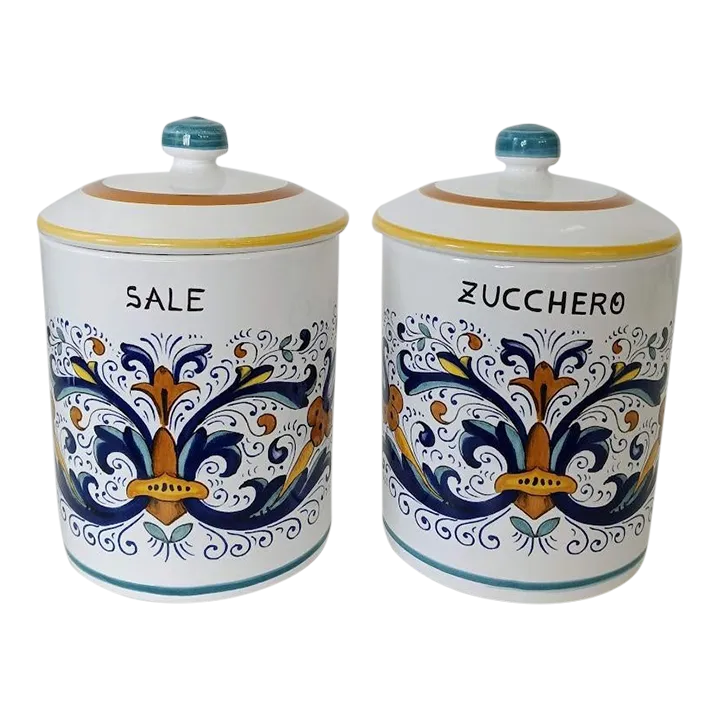 Italian Nova Deruta Ricco Hand-Painted Ceramic Lidded Canisters Storage ...