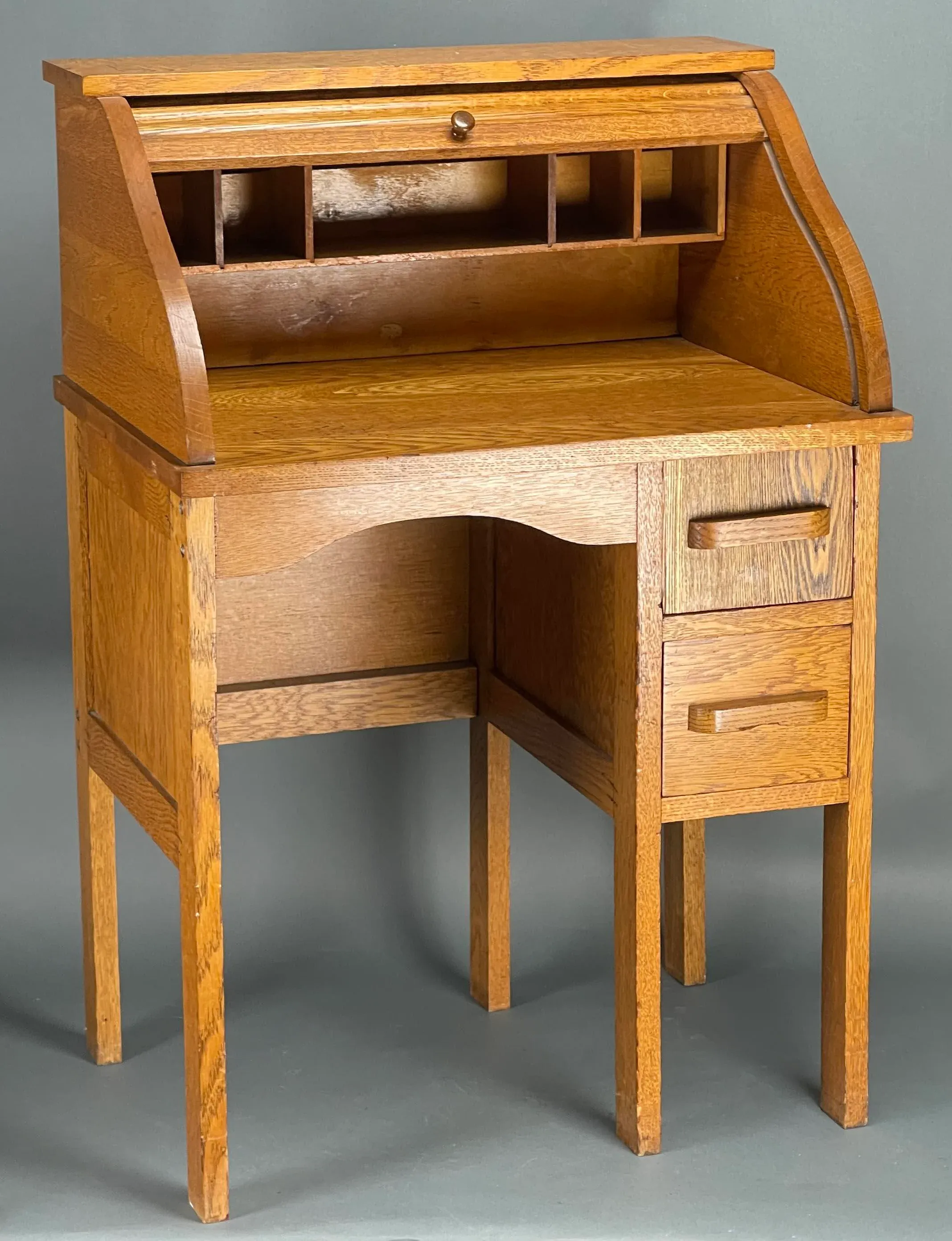 Vintage 1920s 1930s American Mission Tiger Oak Roll Top Child s Desk