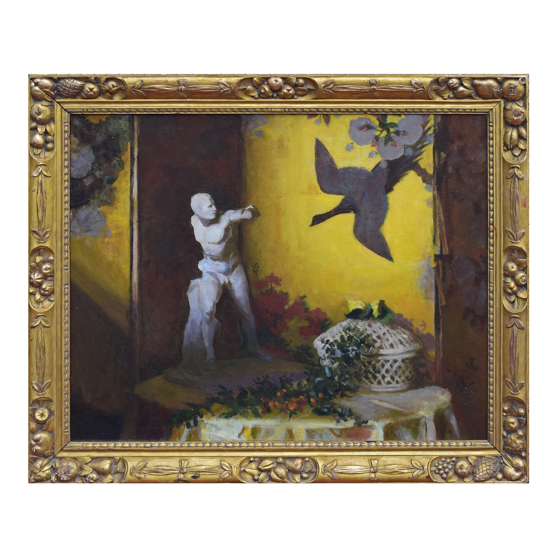 Antique Impressionist Veranda Still Life Painting With Greco Roman ...