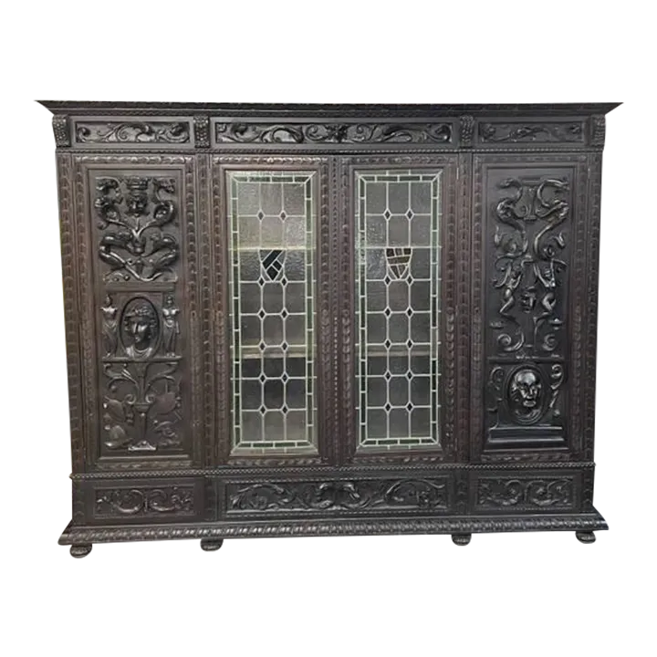 Huge Antique European Storage Cabinet, Leaded Glass Doors, Modular ...