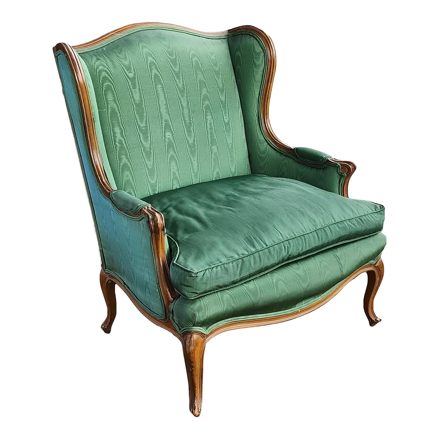 Cherry French Provincial Louis Xv Style Upholstered Bergere Armchair