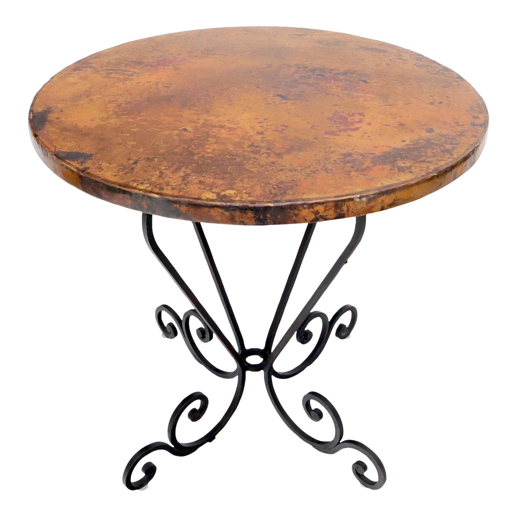 Hammered Coper Top Wrought Iron Base Round Dining Dinette Cafe Table ...