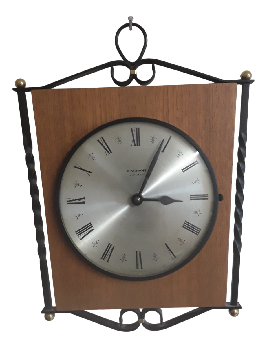 Vintage German Wall Clock in Teak & Brass from Junghans, 1970s | Chairish