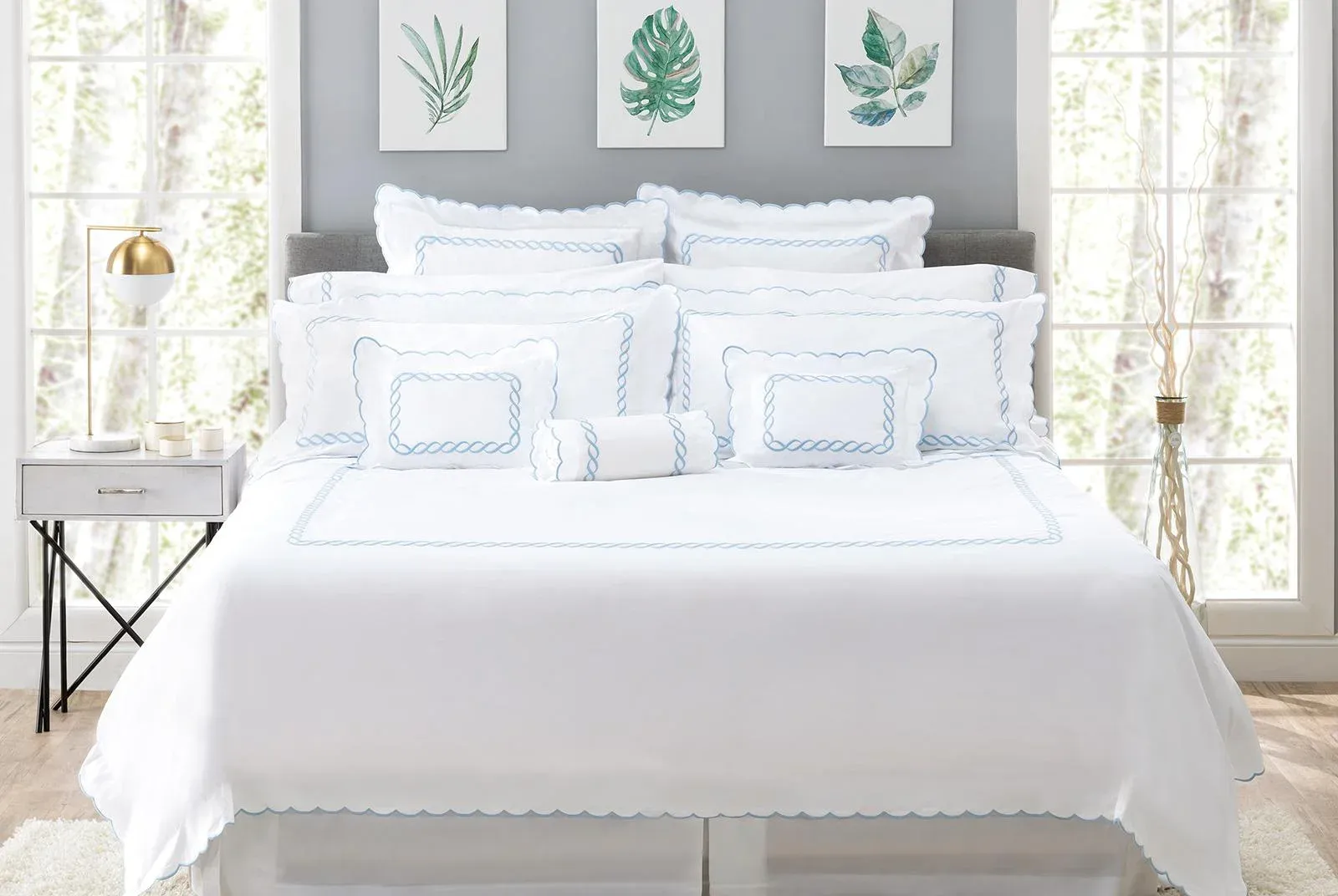 Scalloped Chain Bedding Set, Light Blue, Queen - 11 Pieces | Chairish