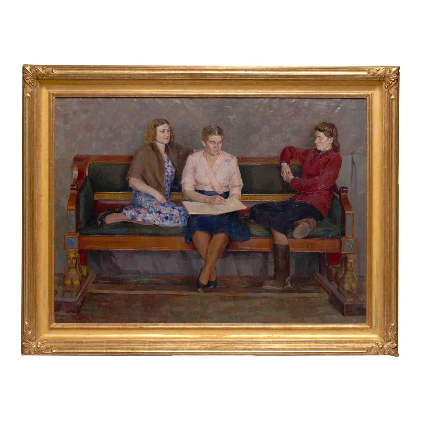 "Three Girlfriends", Original Oil Painting by Evgeni Krylov Circa 1950 | Chairish