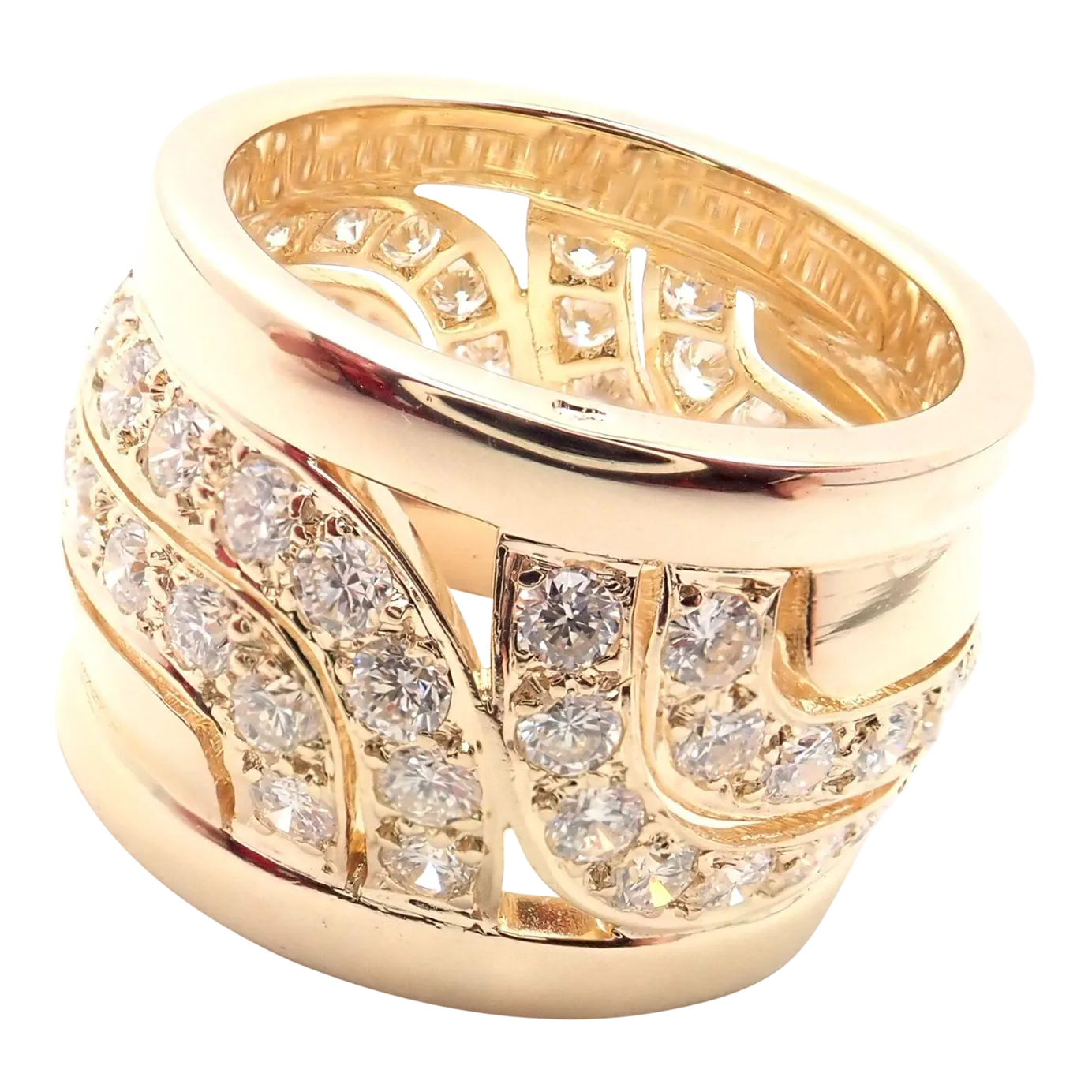 Cartier 18k Yellow Gold Diamond Wide Band Ring Size 51 US 5 3/4 | Chairish