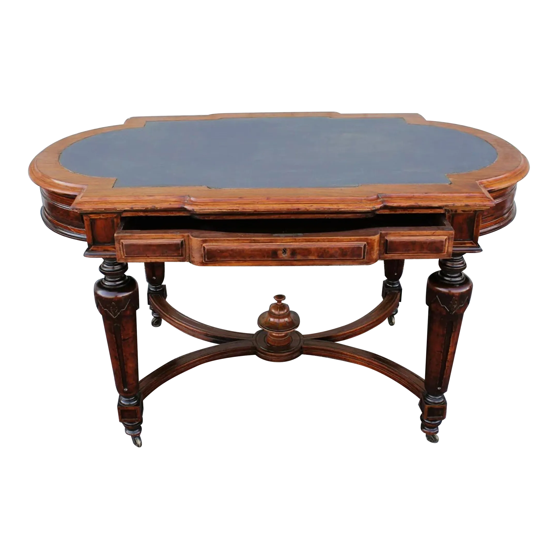19th C Large Victorian Leather Top Walnut Parlor Table | Chairish