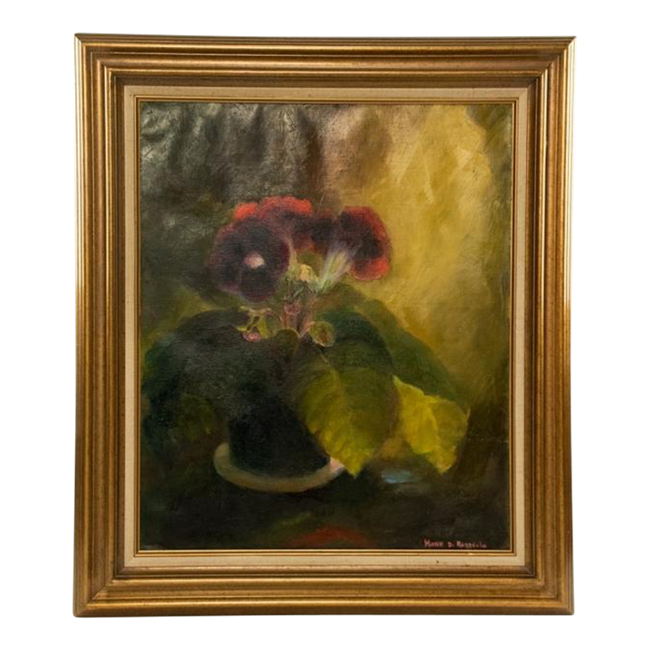 Late 20th Century Marian Ragsdale Original O/C African Violets, Framed ...