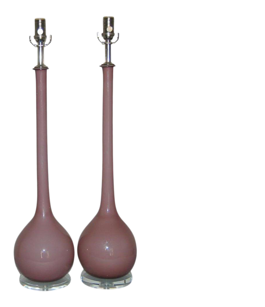 Vintage Lavender Murano Glass Long Neck Table Lamps | Chairish