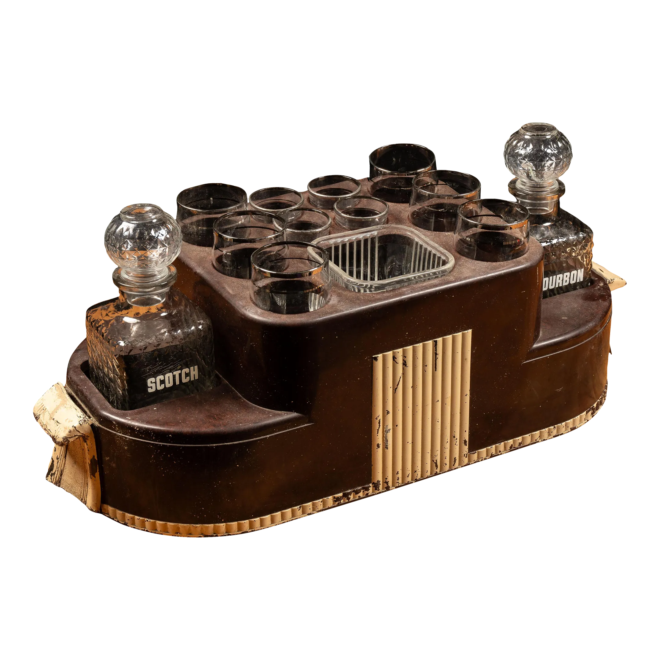 1930s Art Deco Bakelite Bar Caddy Set- 14 Pieces | Chairish