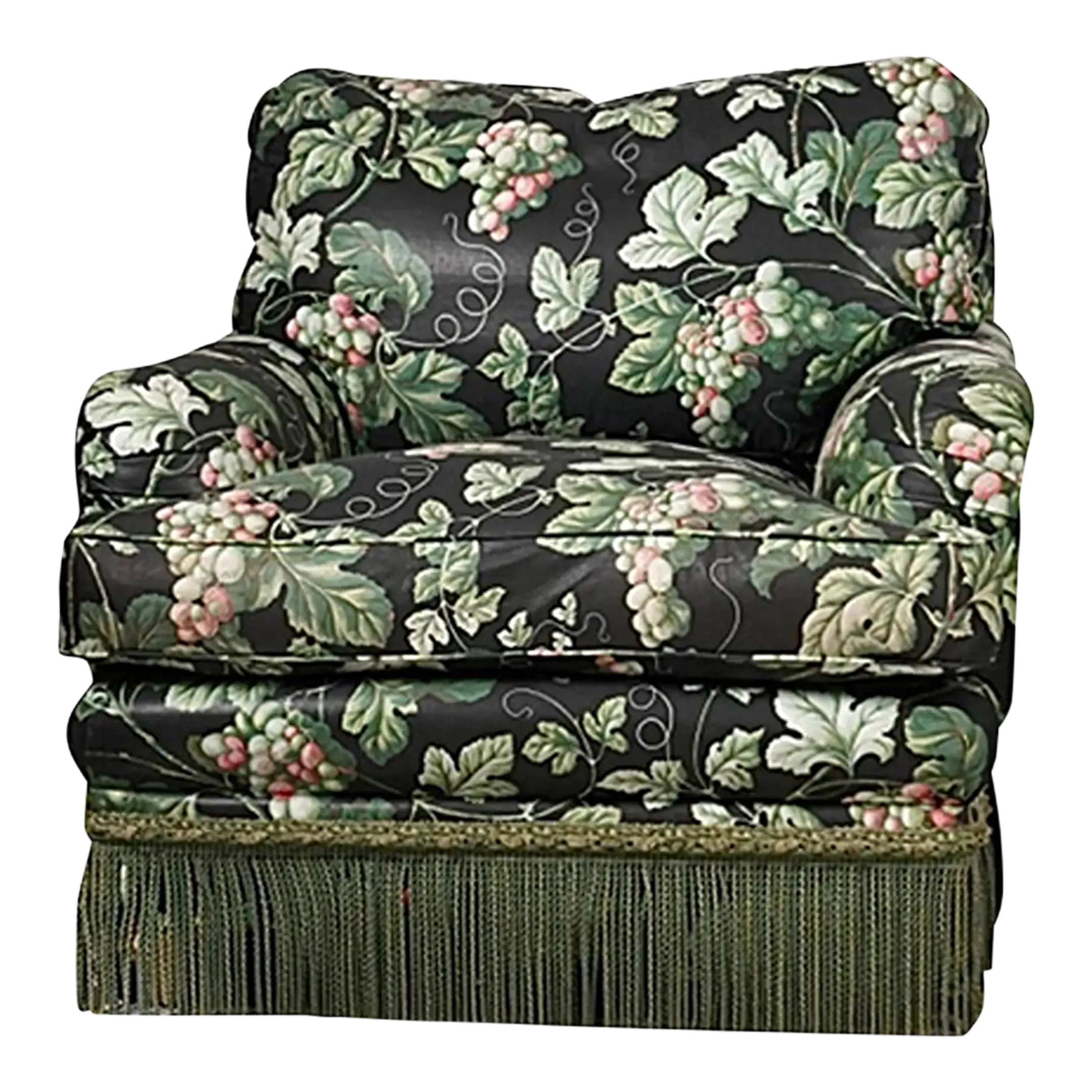 Randolph & Hein Black Chintz Upholstered Down Stuffed Roll Arm Club ...