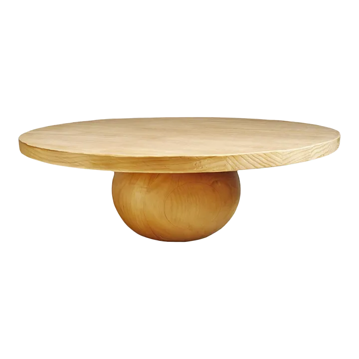 Round Wood Ball Base Coffee Table | Chairish