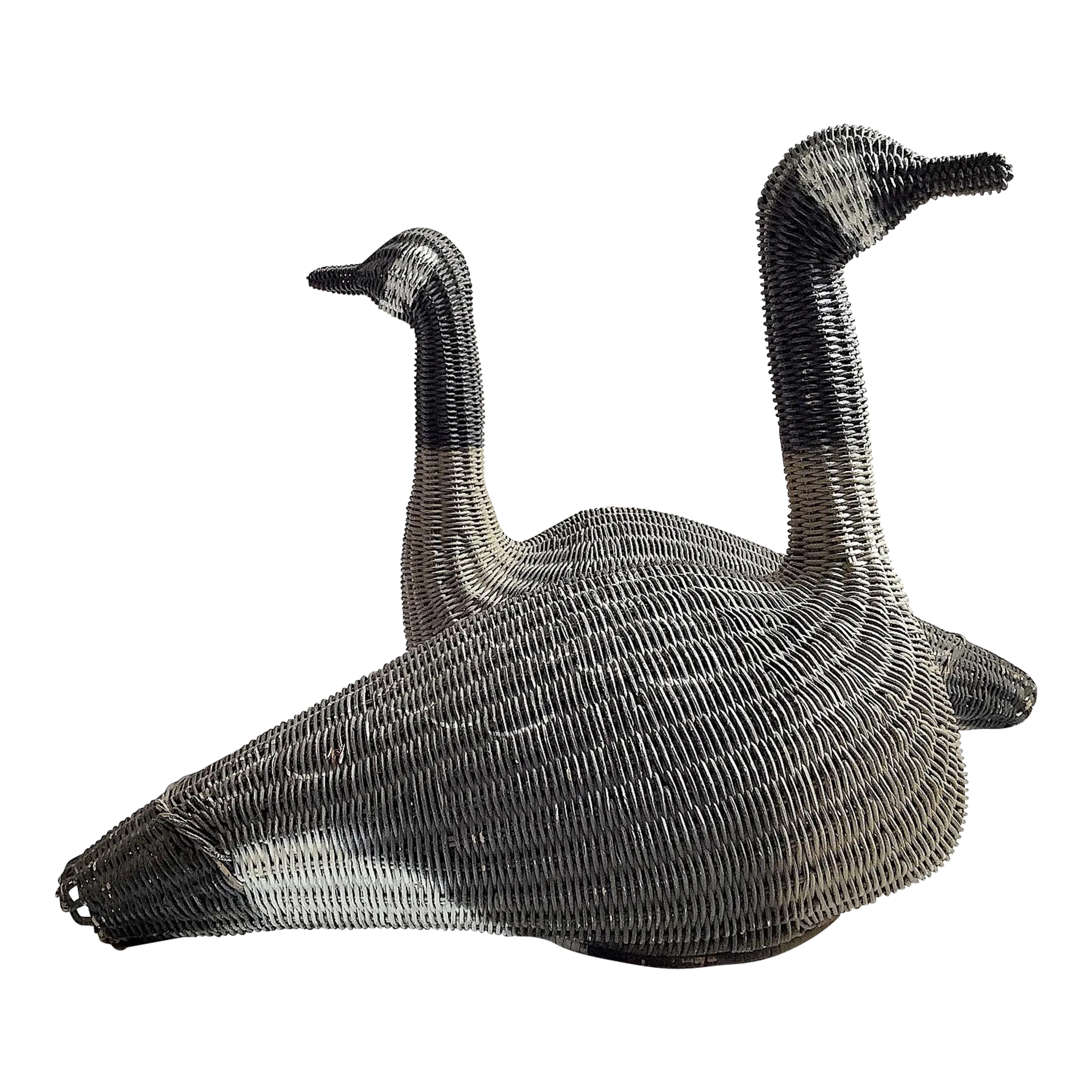 Mid-Century Wicker Goose Decoys, Pair | Chairish
