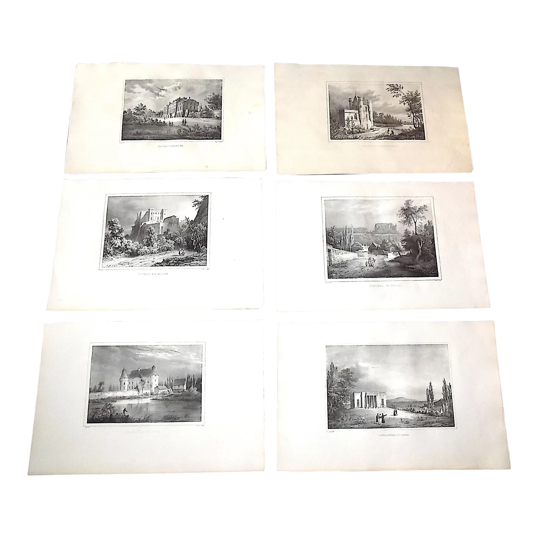 Antique 18th C. Chateaux De France Imperial Folio Size Lithographs ...