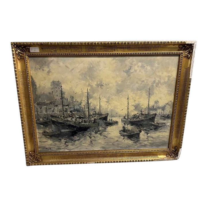 20th Century Impressionist Seascape Painting With Gilded Frame | Chairish