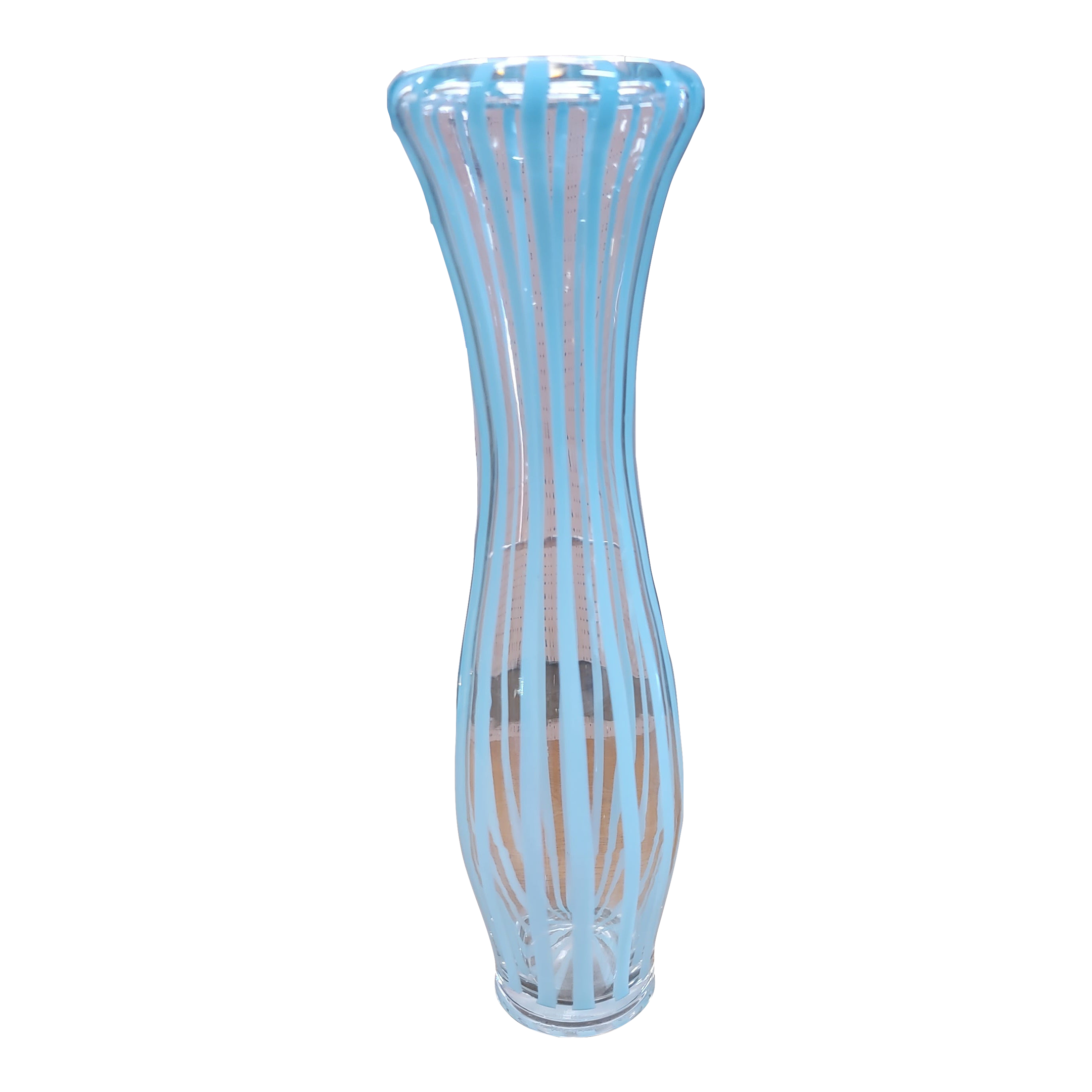 Postmodern Hand Blown Aqua Stripe Tall Vase | Chairish