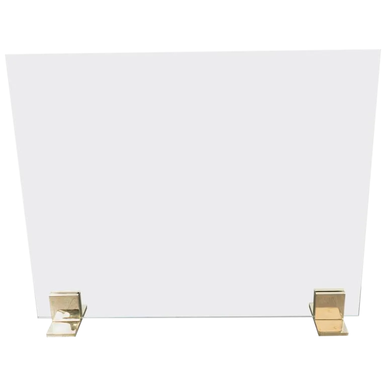 Custom Modern Fire Screen in Polished Brass and Tempered Glass | Chairish
