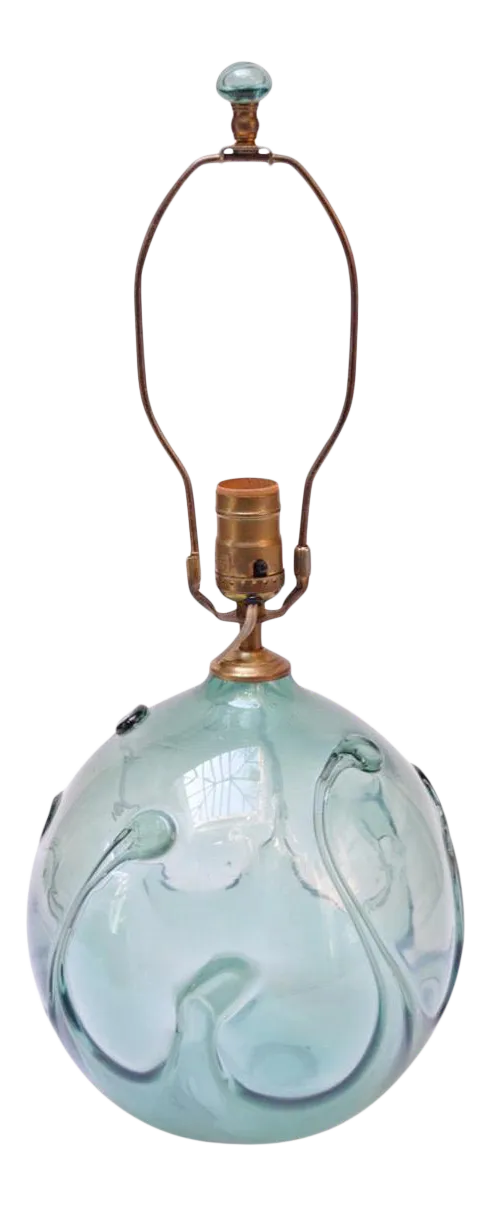 1970s Aqua Tone 'Lily Pad' Art Glass Lamp by Richard Harkness | Chairish