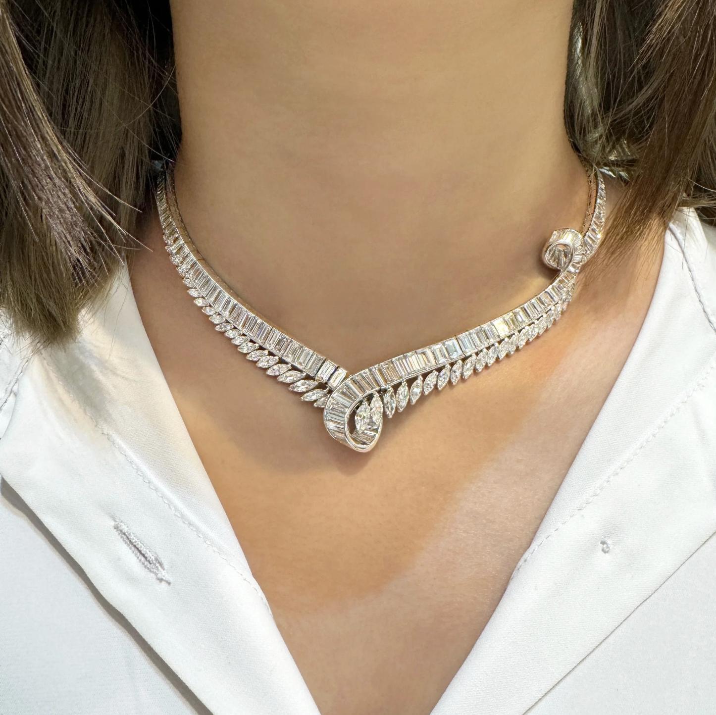 40 Carat Marquise and Baguette Cut Diamond Chandelier Platinum Choker Necklace