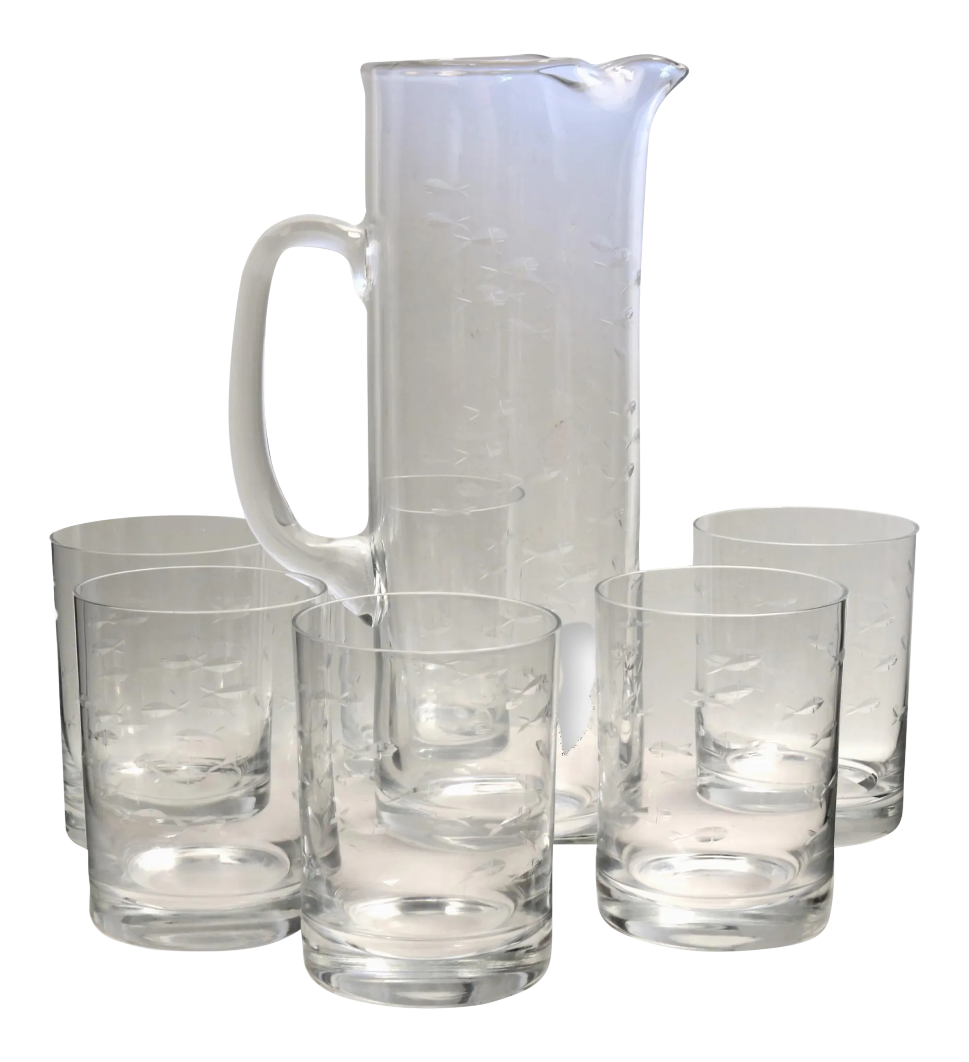 Vintage Fish Pitcher With Glasses, 7 Pieces | Chairish