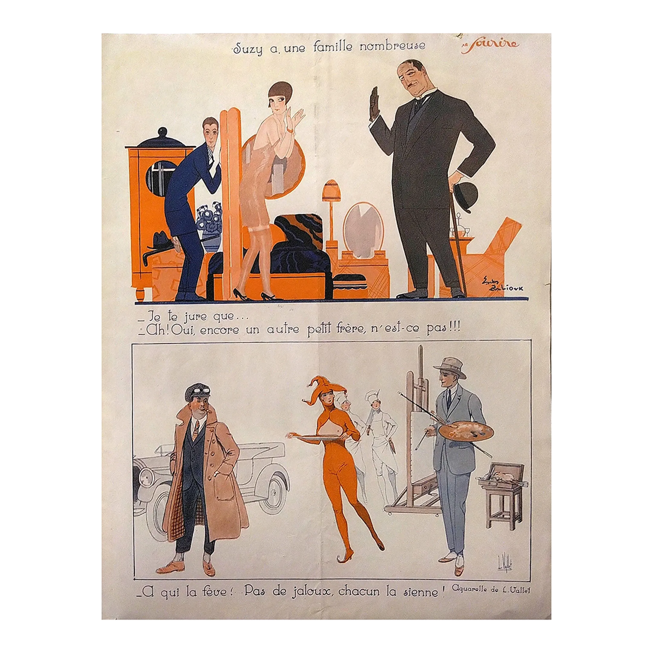 Le Sourire 1926 Louis Vallet "Suzy A, Une Famille Nombreuse" Print ...