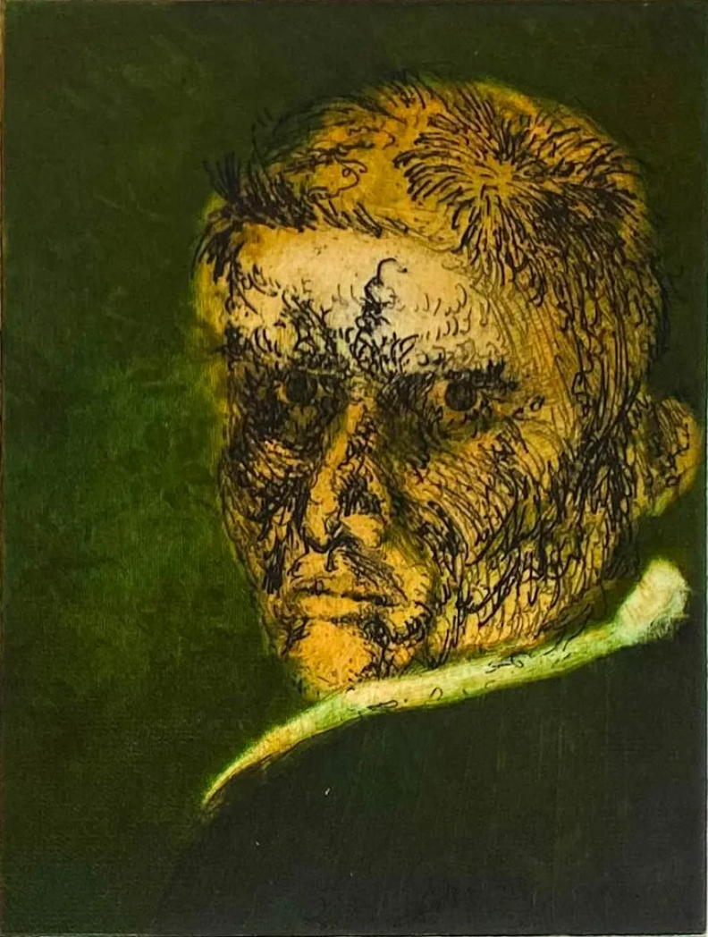 1979 Evan Lindquist Self Portrait Color Etching | Chairish