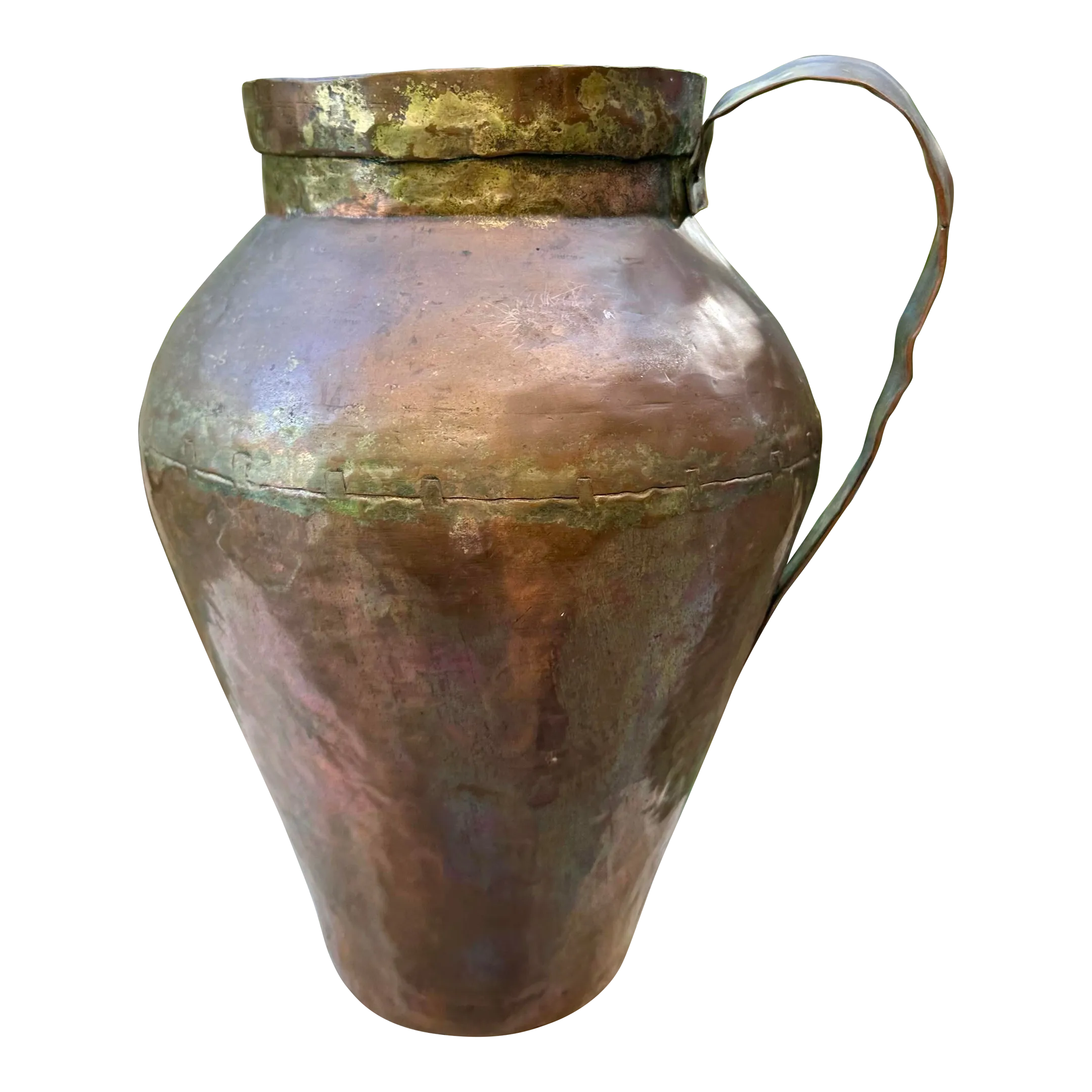 19th Century Primitive Dove Tailed Hammered Copper Brass Water Jug ...