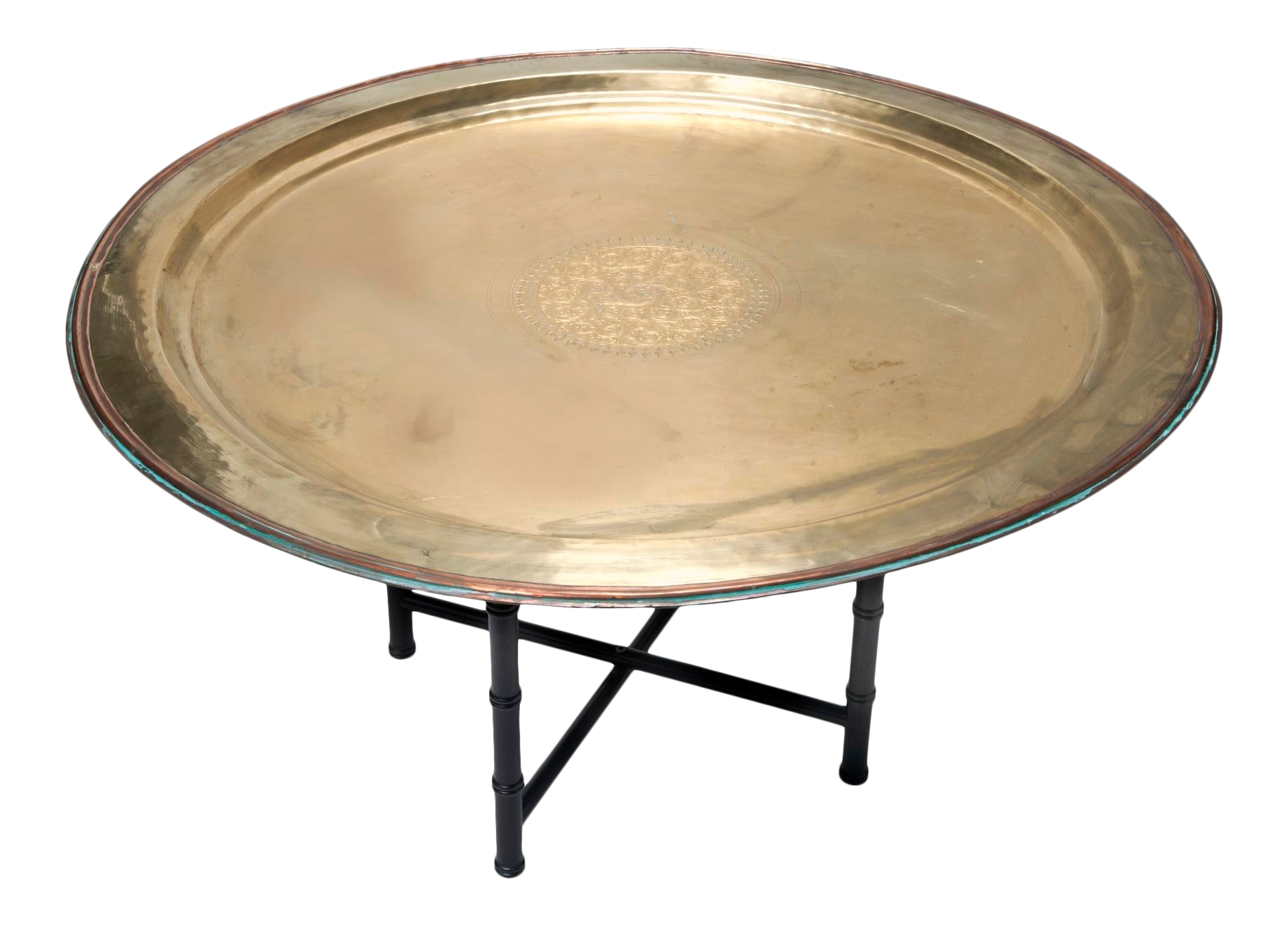 Islamic Brass Tray Table With Ebony Folding Base | Chairish