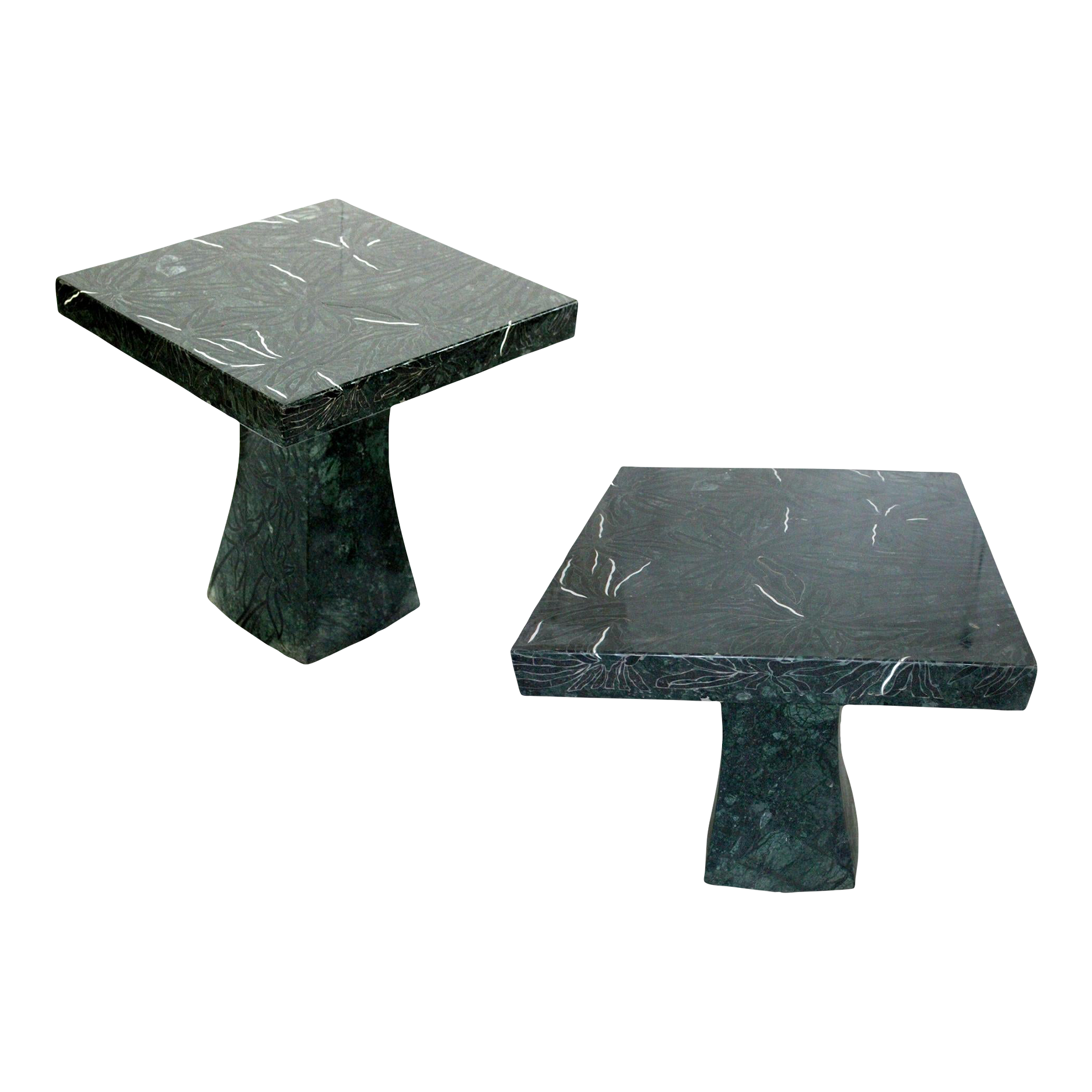 Set of Two Palms Tables in Green Marble Handcrafted in India | Chairish
