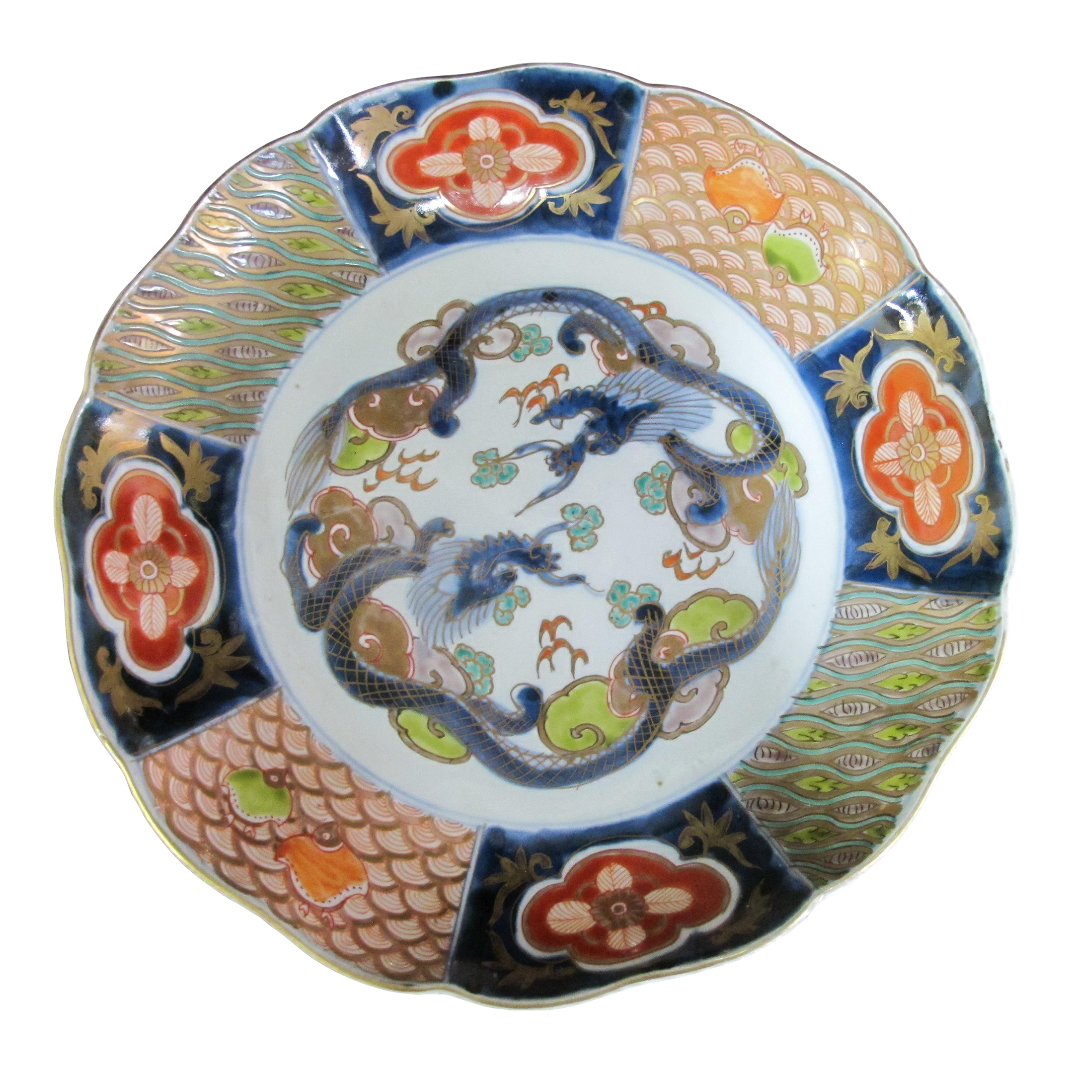 Japanese Imari Scalloped Rim Gold Accent Dragon Serpent 9.5" Plate ...