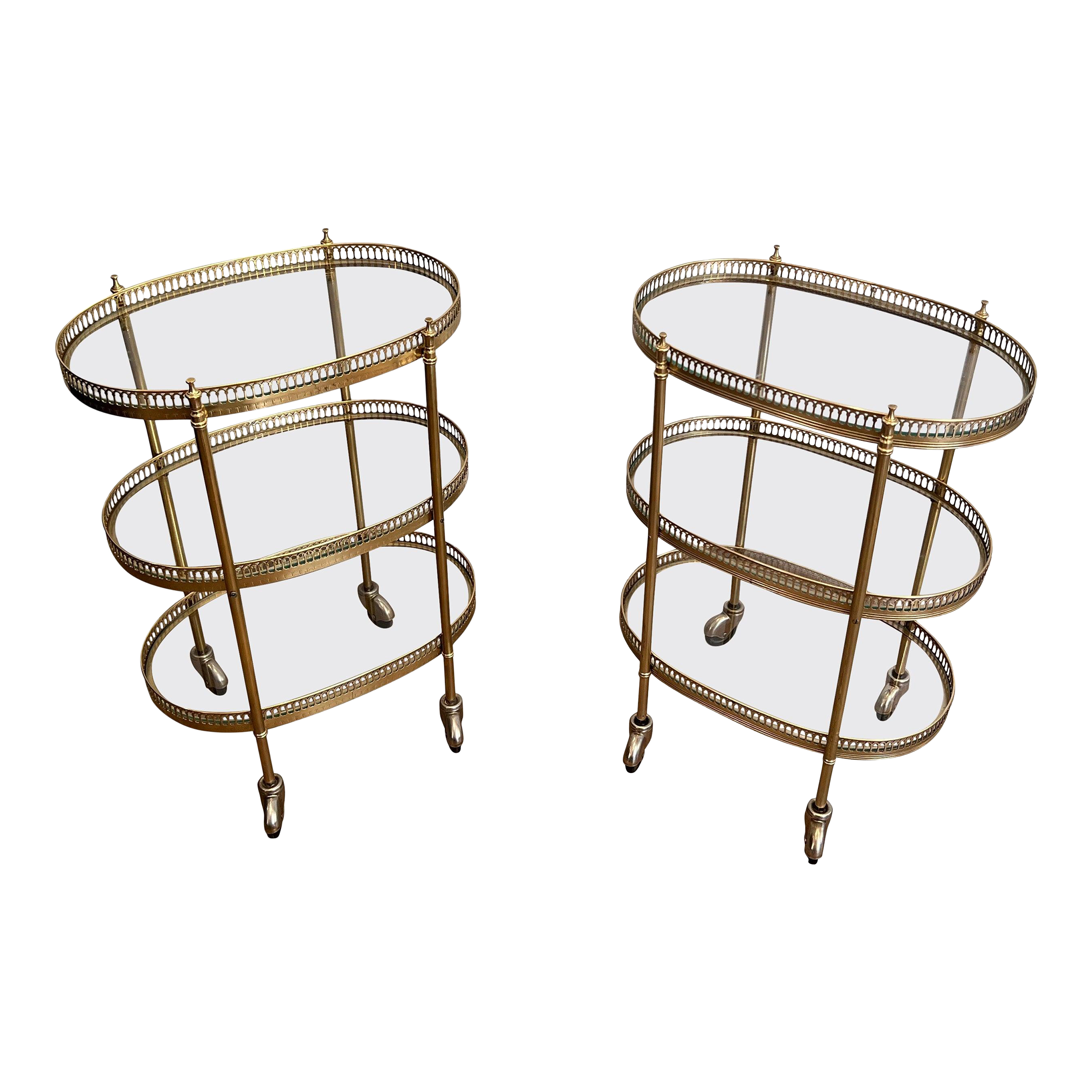 Oval 3-tier Brass Drinks Trolleys in the Style of Maison Jansen - a ...