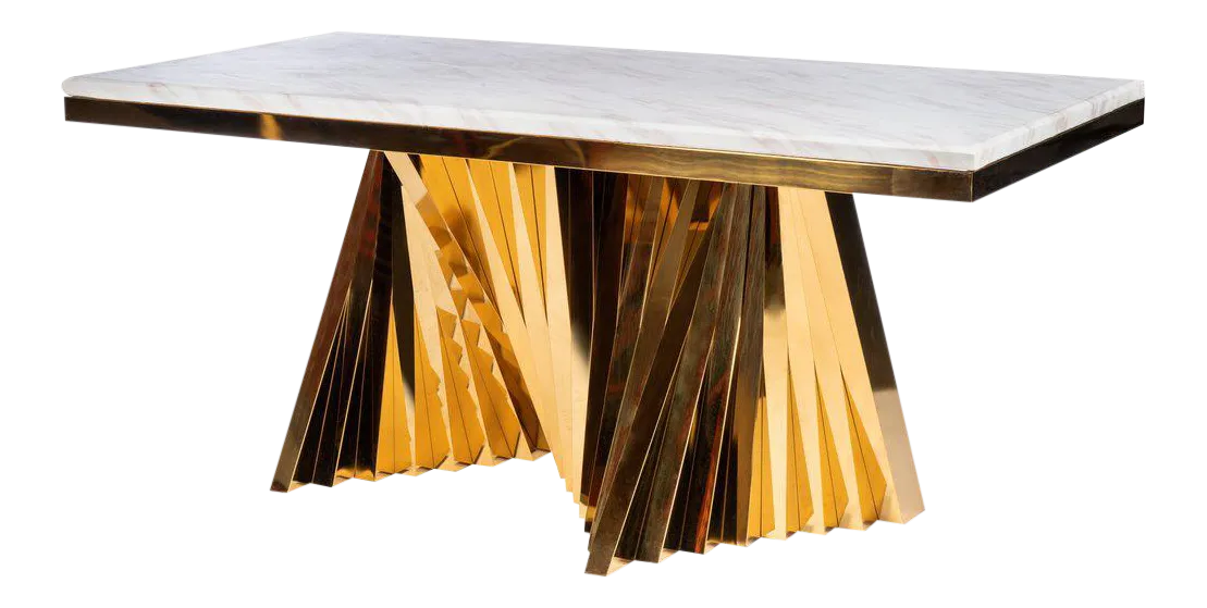 Waterfall Marble Top Dining Table in Gold | Chairish