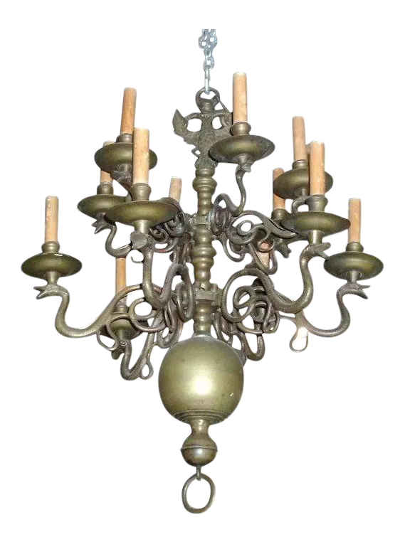 18th Century Dutch Bronze 12 Light Chandelier with Zoomorphic Snake ...