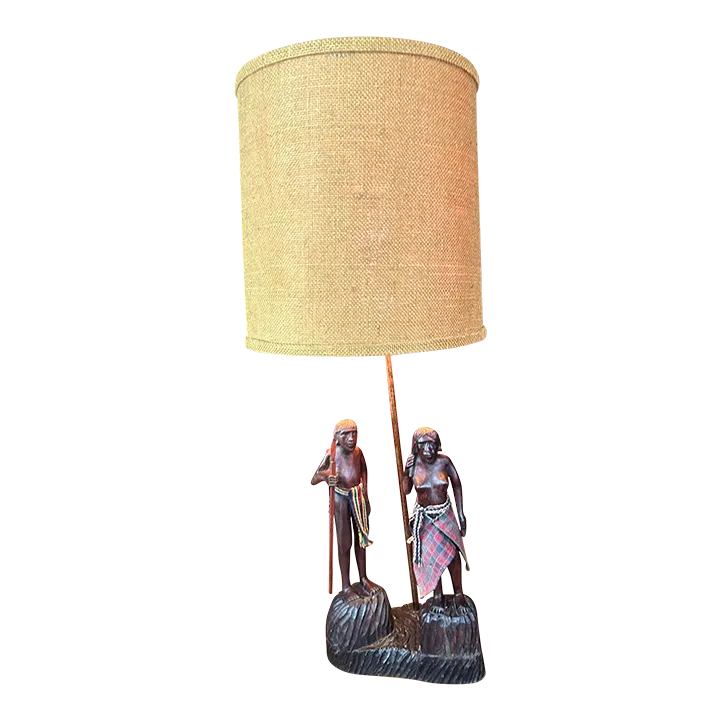 Mid 20th Century Mid Century Hand Carved Masai Figurative Couple Lamp ...
