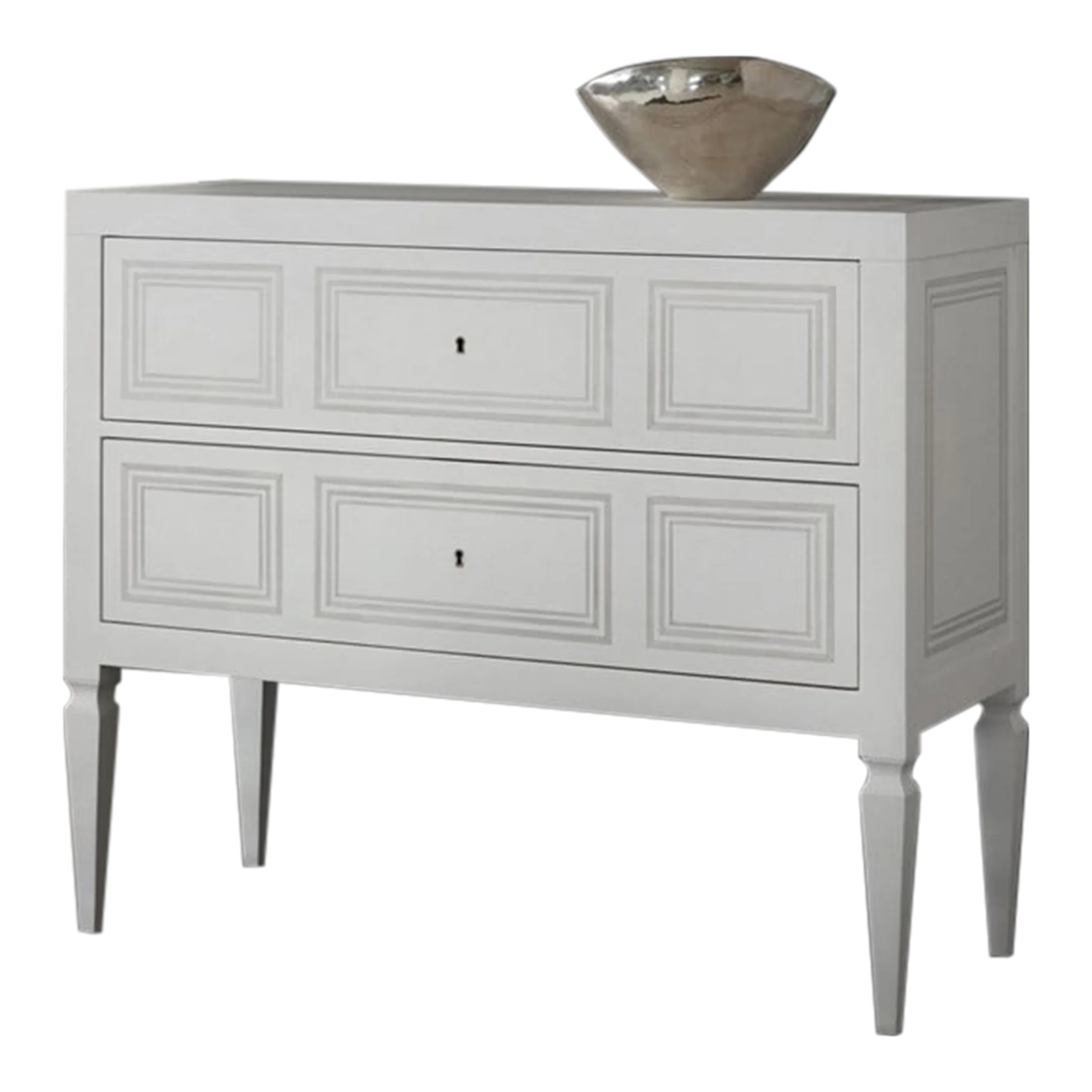 Modern History Milan Commode - White Linen With Grey Accent | Chairish